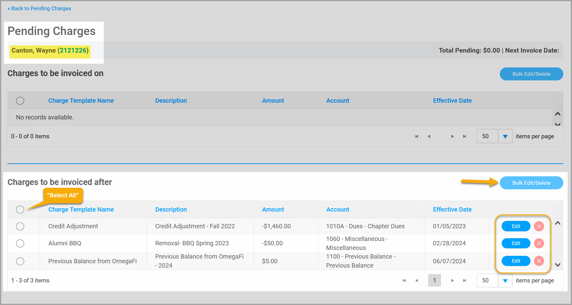 Pending Charges